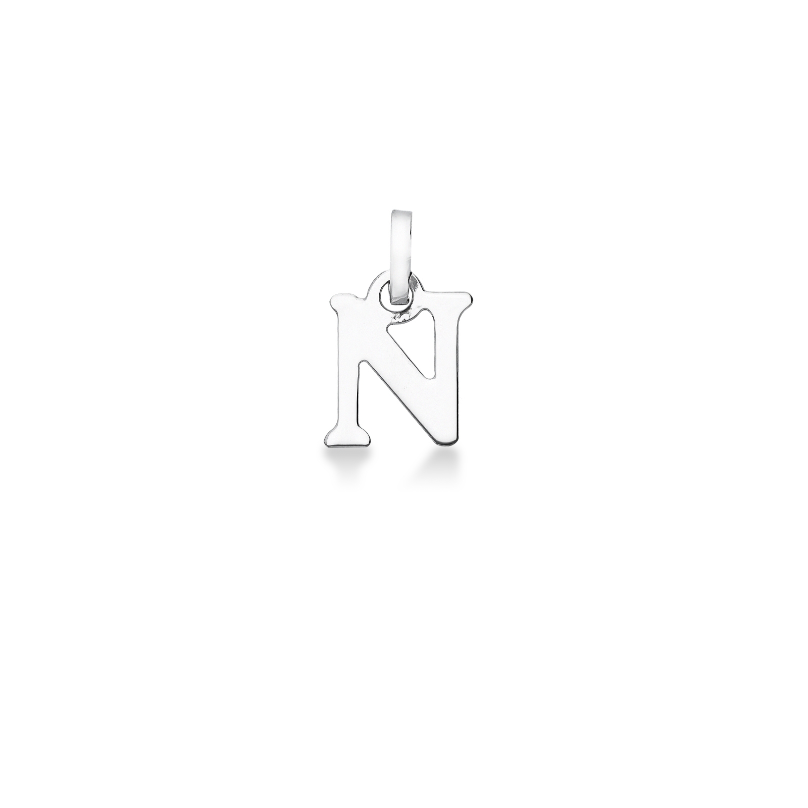 Colgante con la letra inicial N en mayúsculas de oro blanco de 18k | GV